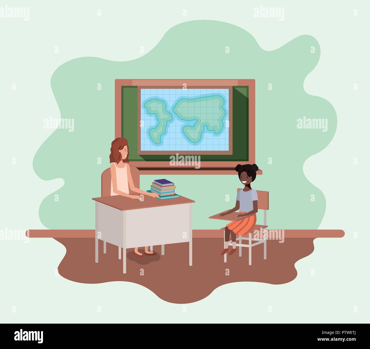 female teacher in the geography class with students Stock Vector Image ...
