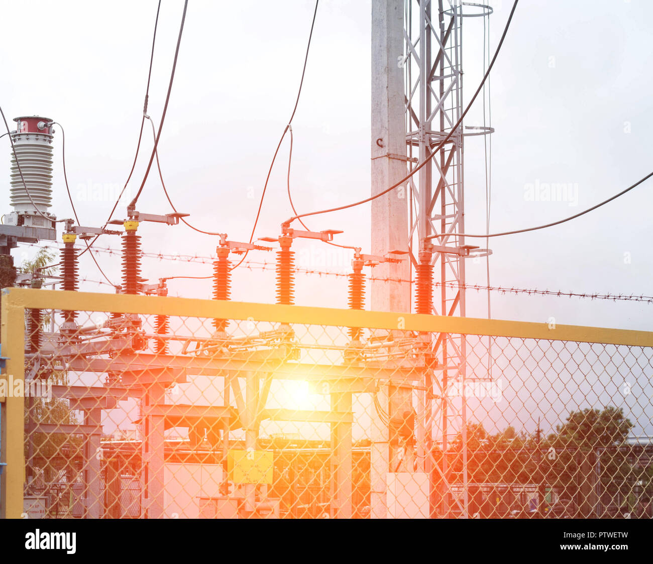 Power transformer in high voltage switchyard in modern electric ...