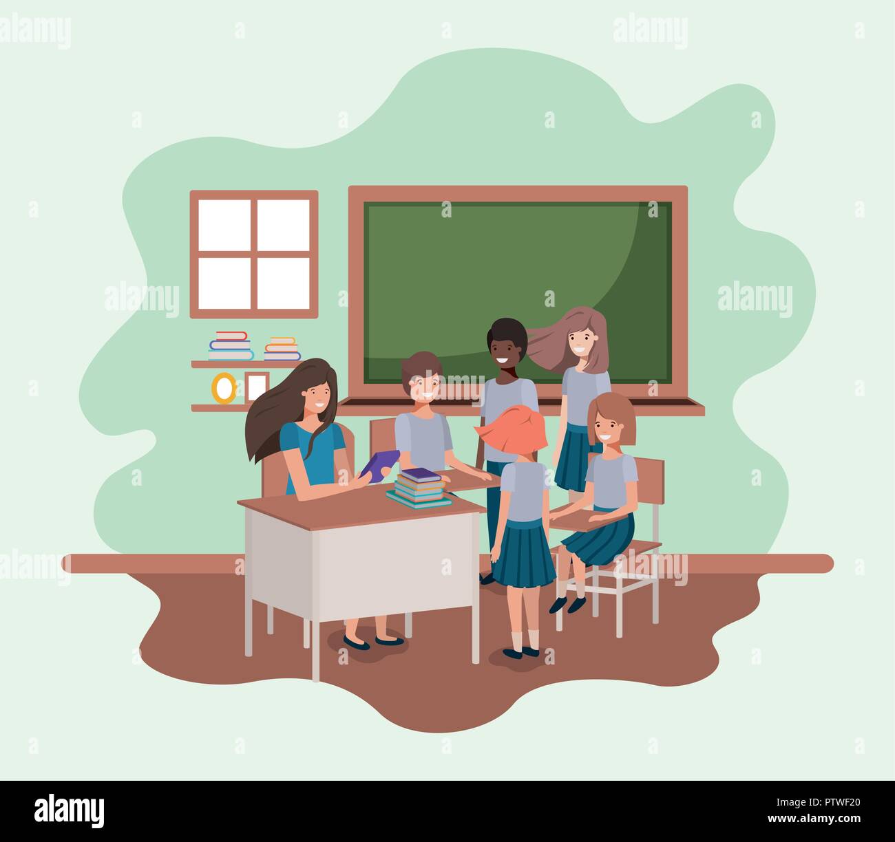 Elementary students floor classroom teacher Stock Vector Images - Alamy