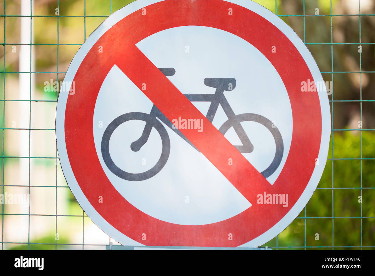 The sign is forbidden by bicycle. The road sign Stock Photo - Alamy