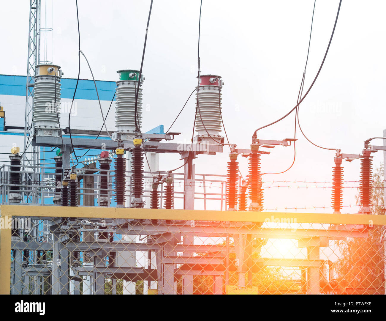 Power transformer in high voltage switchyard in modern electric ...