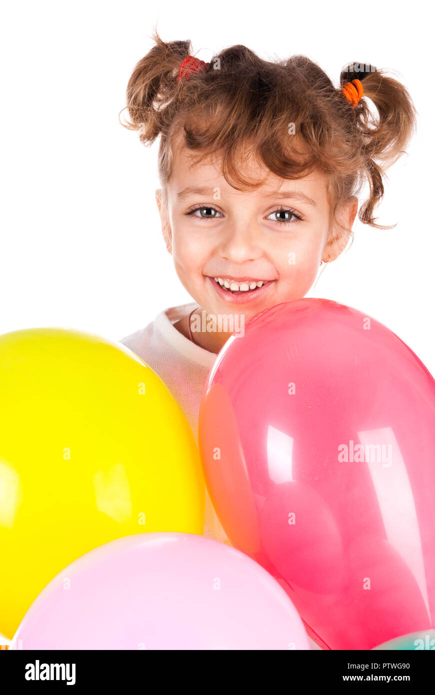 laughing girl with color balloons Stock Photo - Alamy