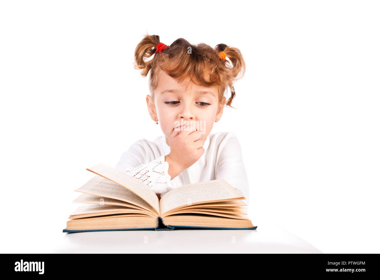 child reading book isolated on a white background Stock Photo - Alamy