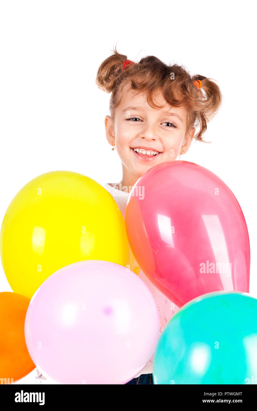 laughing girl with color balloons Stock Photo - Alamy