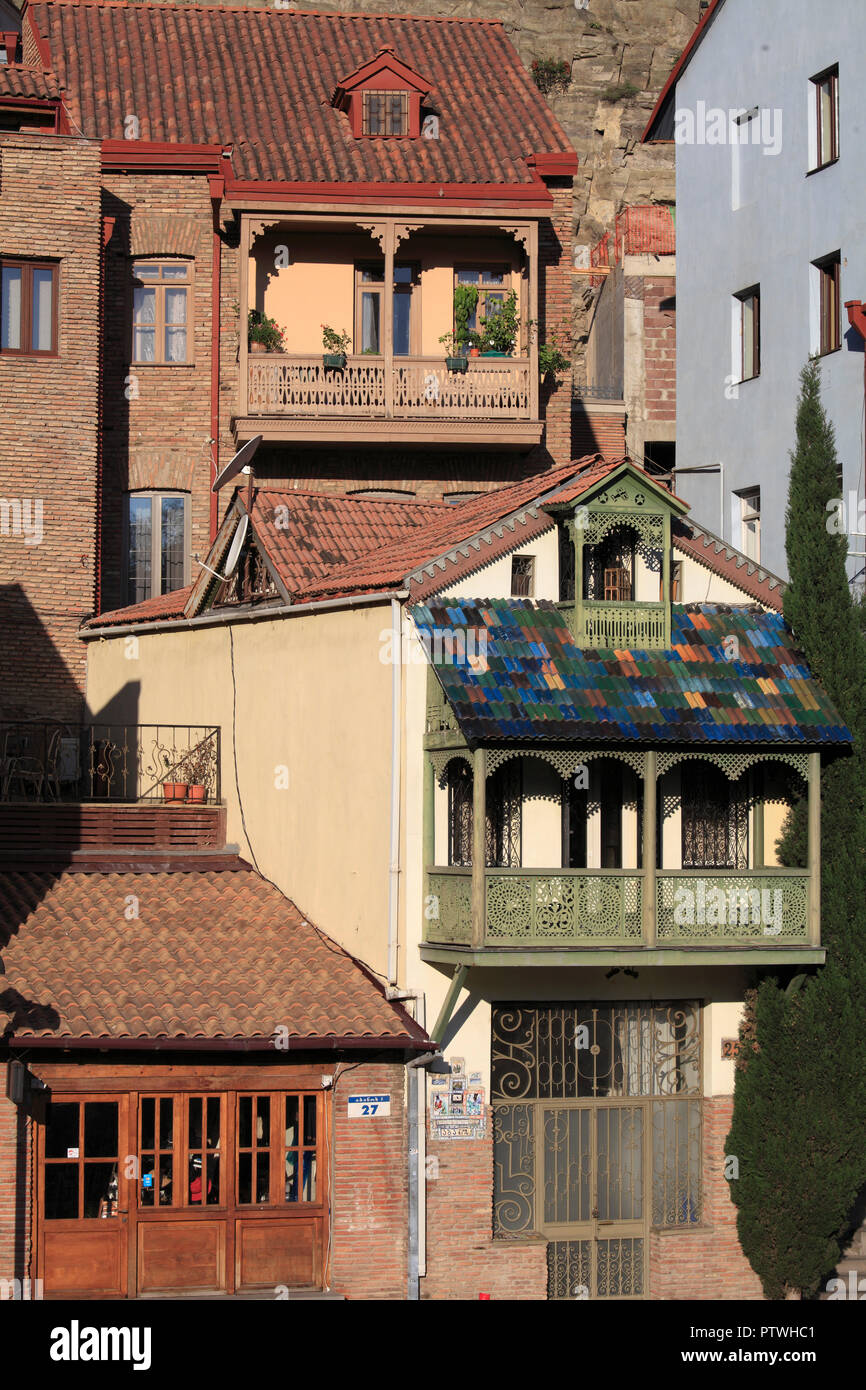 Georgia, Tbilisi, old town, street scene, traditional architecture ...