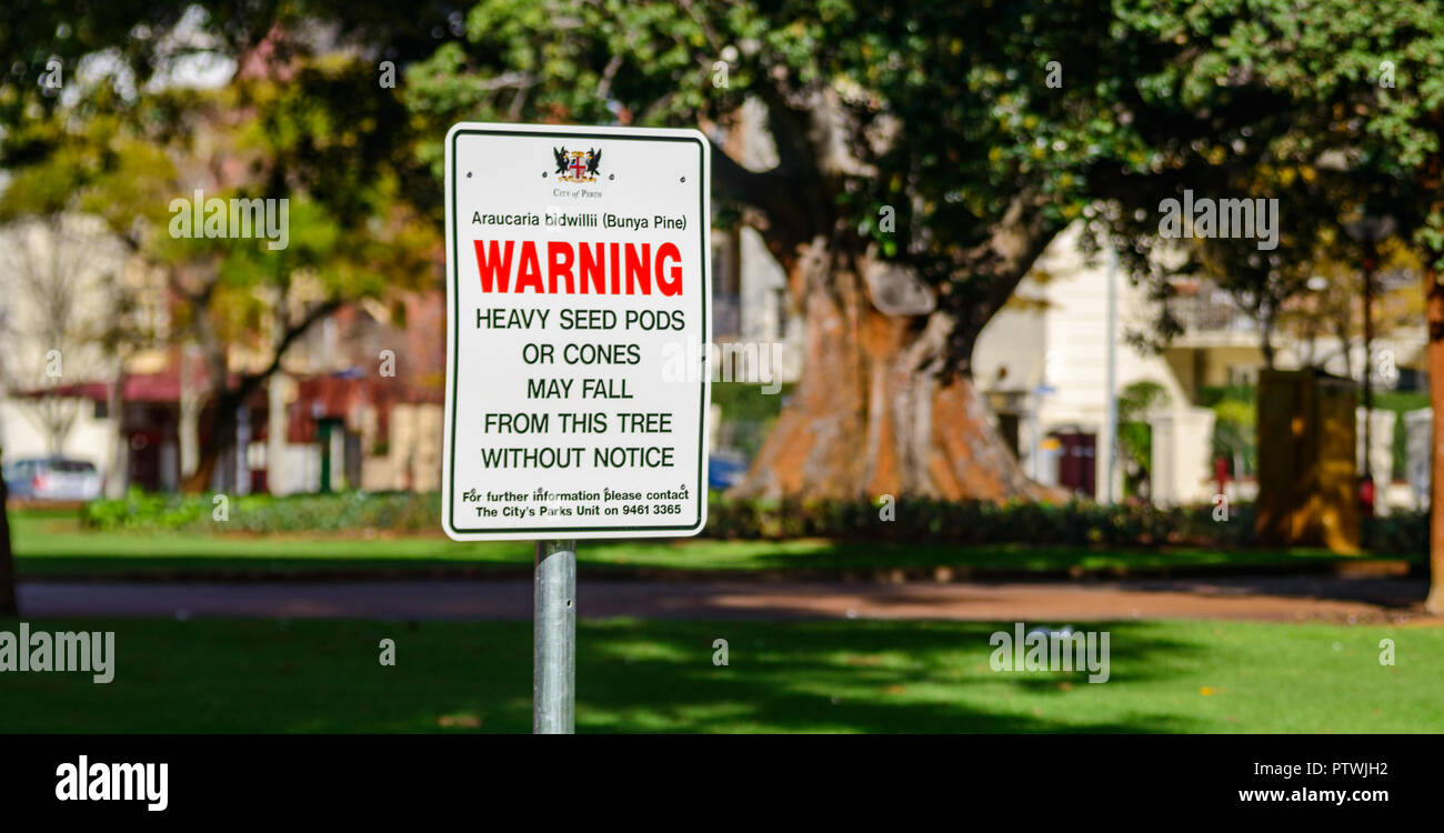 Warning sign in Russel square, Perth, Western Australia Stock Photo - Alamy