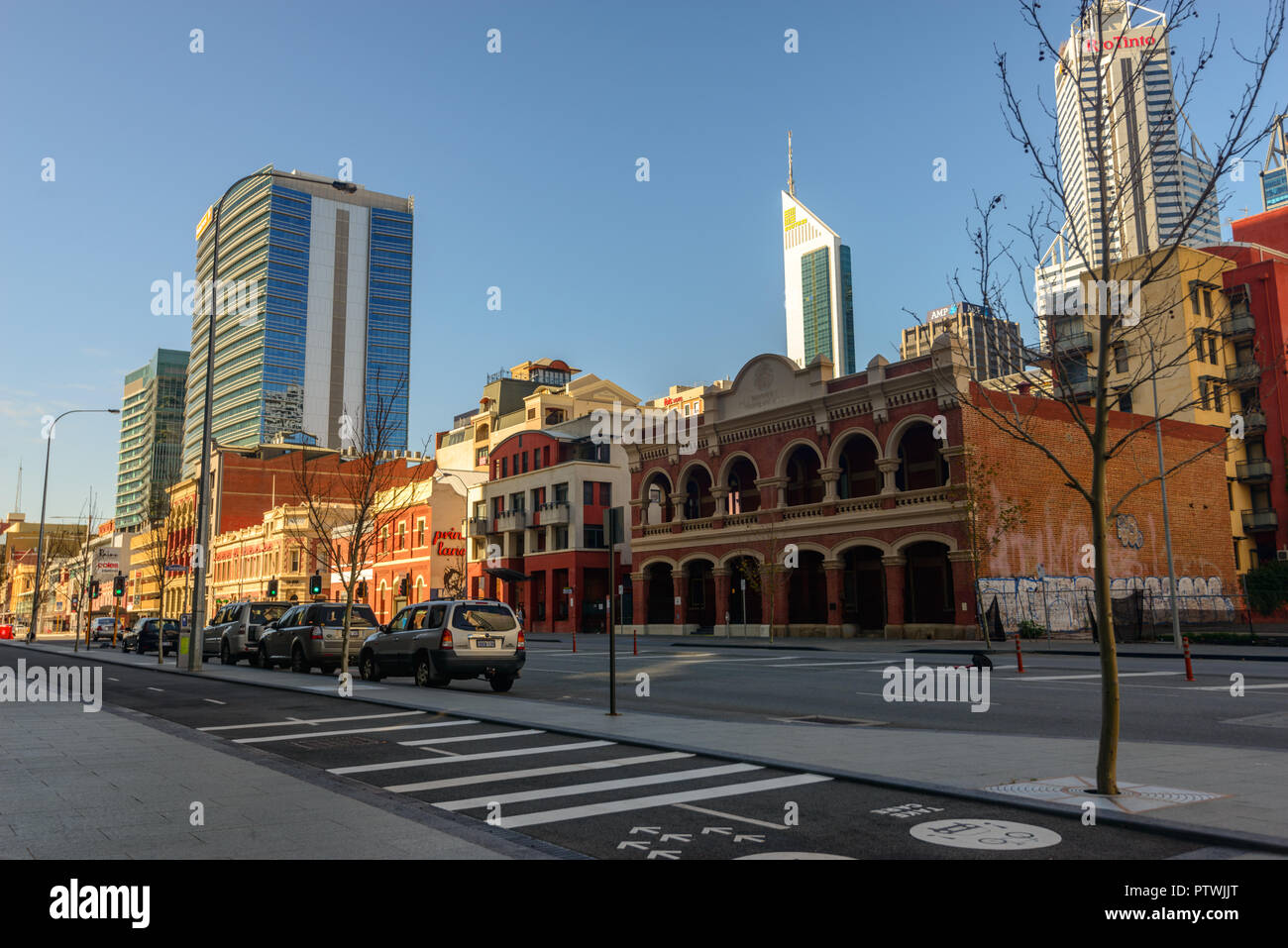 Skyscrapers and other buildings in Wellington Street, Perth, Western ...