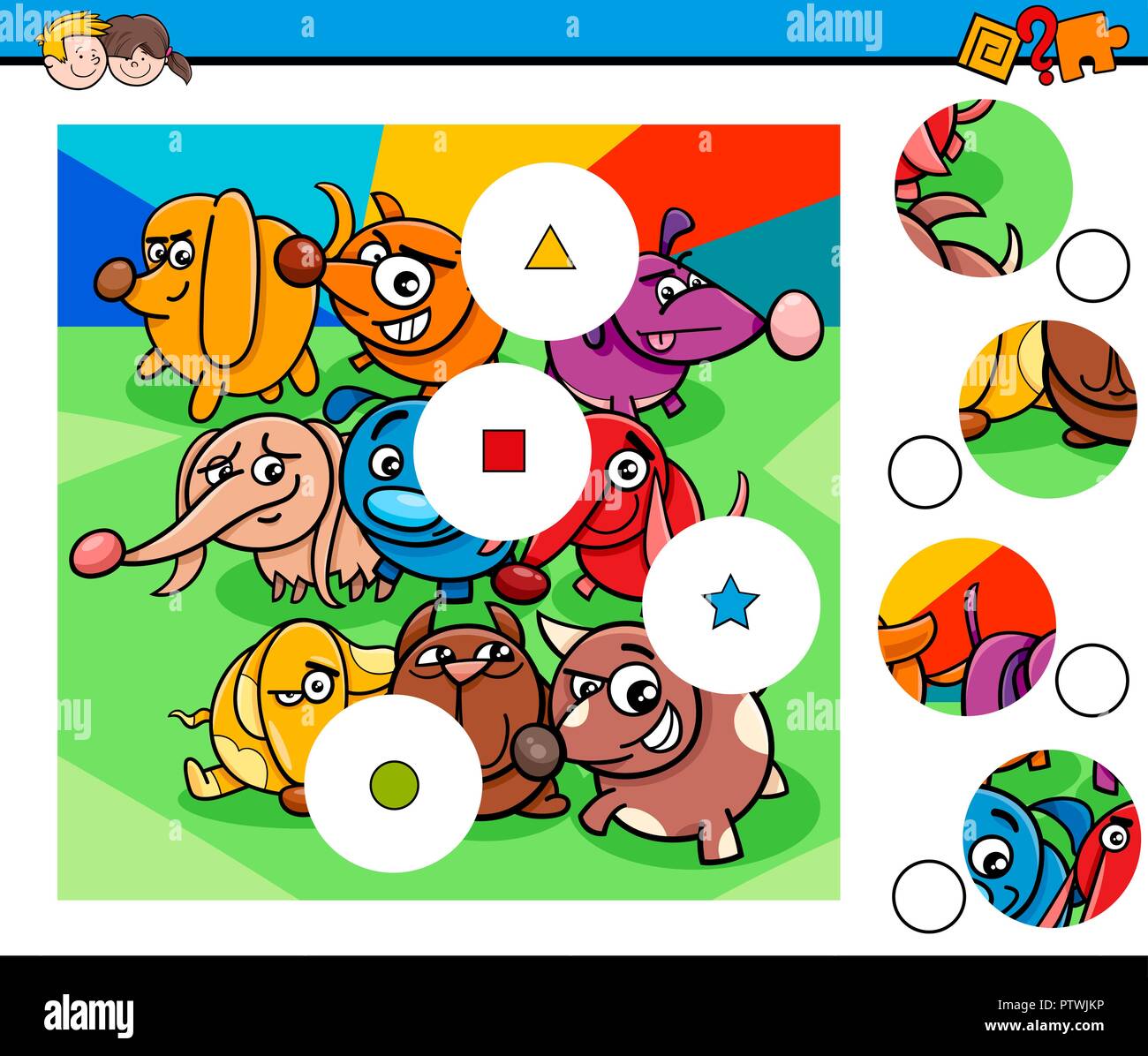 Cartoon Illustration of Educational Match the Pieces Jigsaw Puzzle Game ...