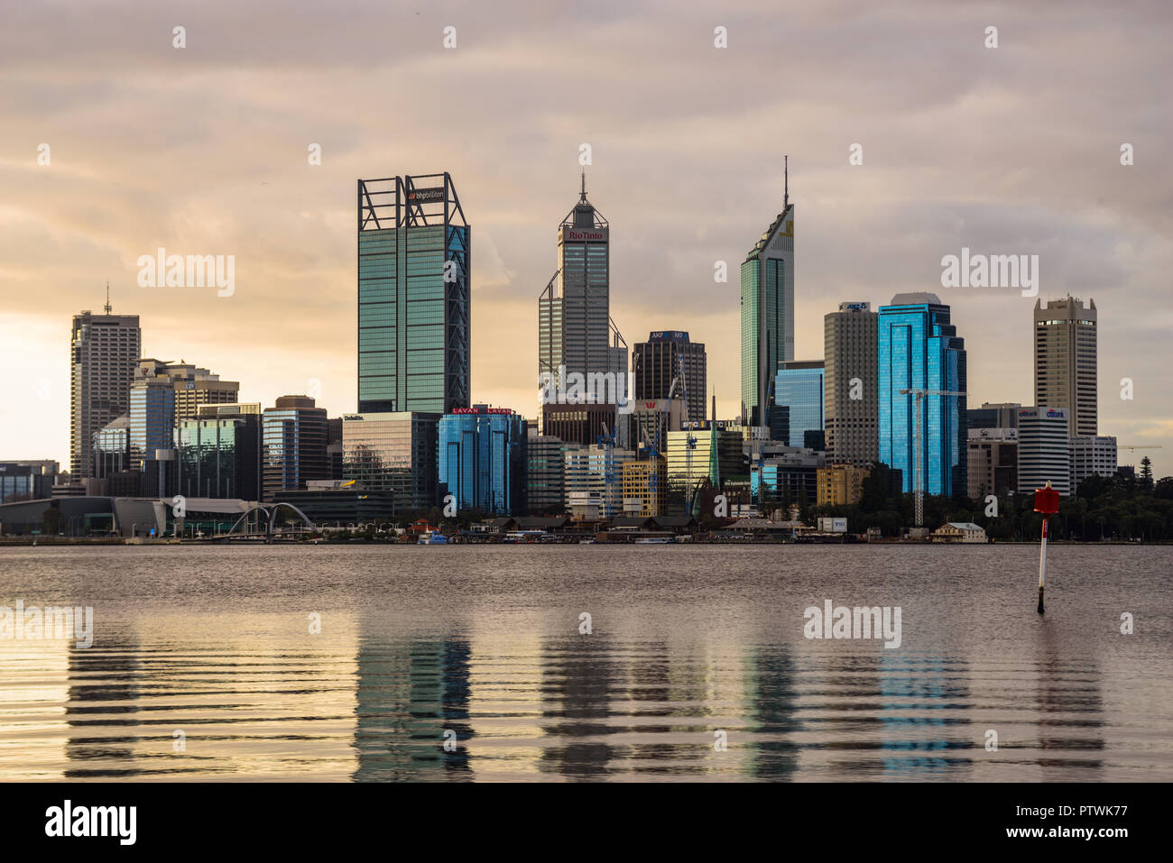 Skyline of Perth with swan river. View from South Perth, Perth, Western ...