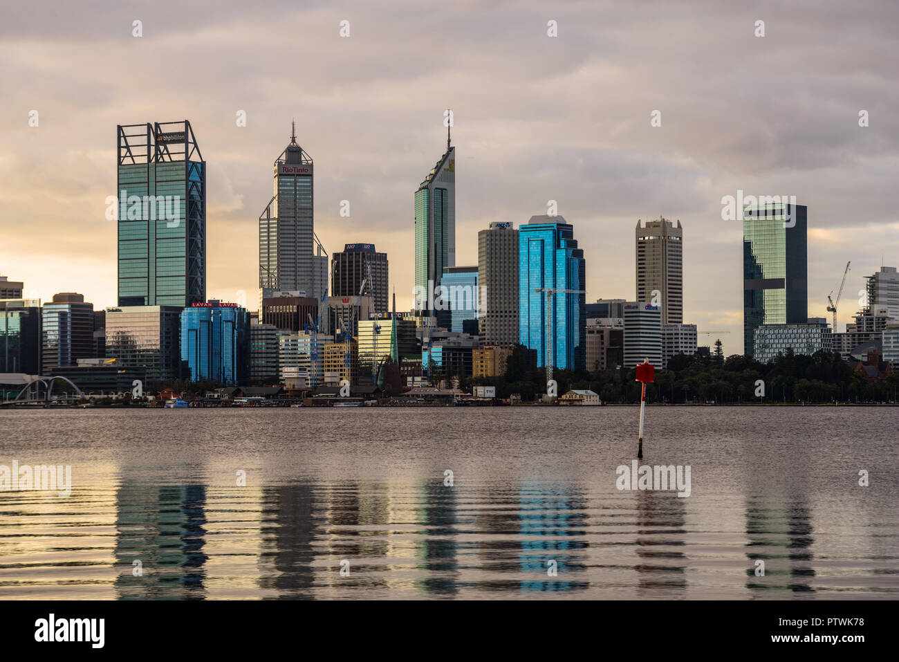 Skyline of Perth with swan river. View from South Perth, Perth, Western ...