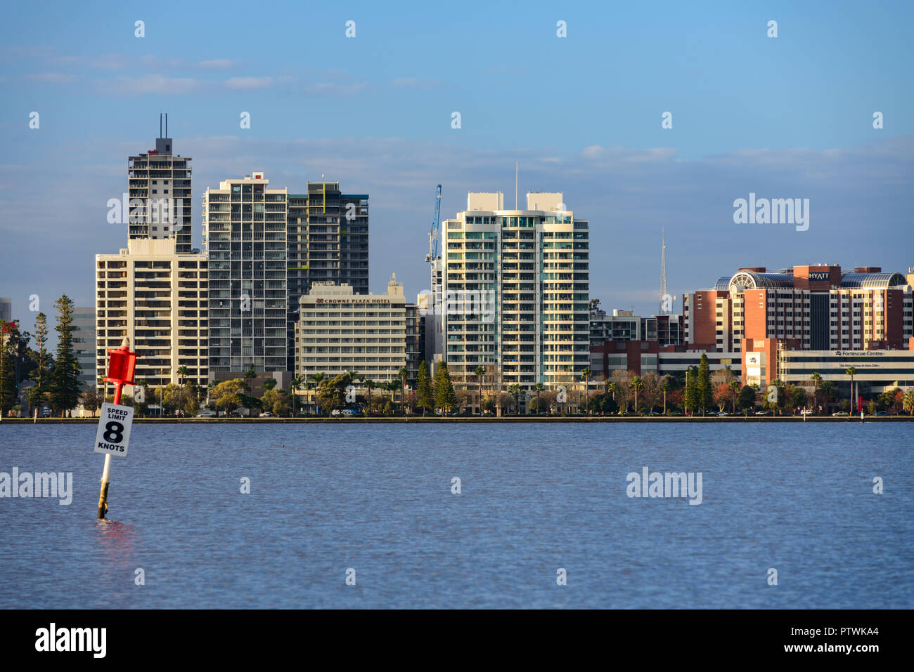 Skyline of Perth with swan river. View from South Perth, Perth, Western ...