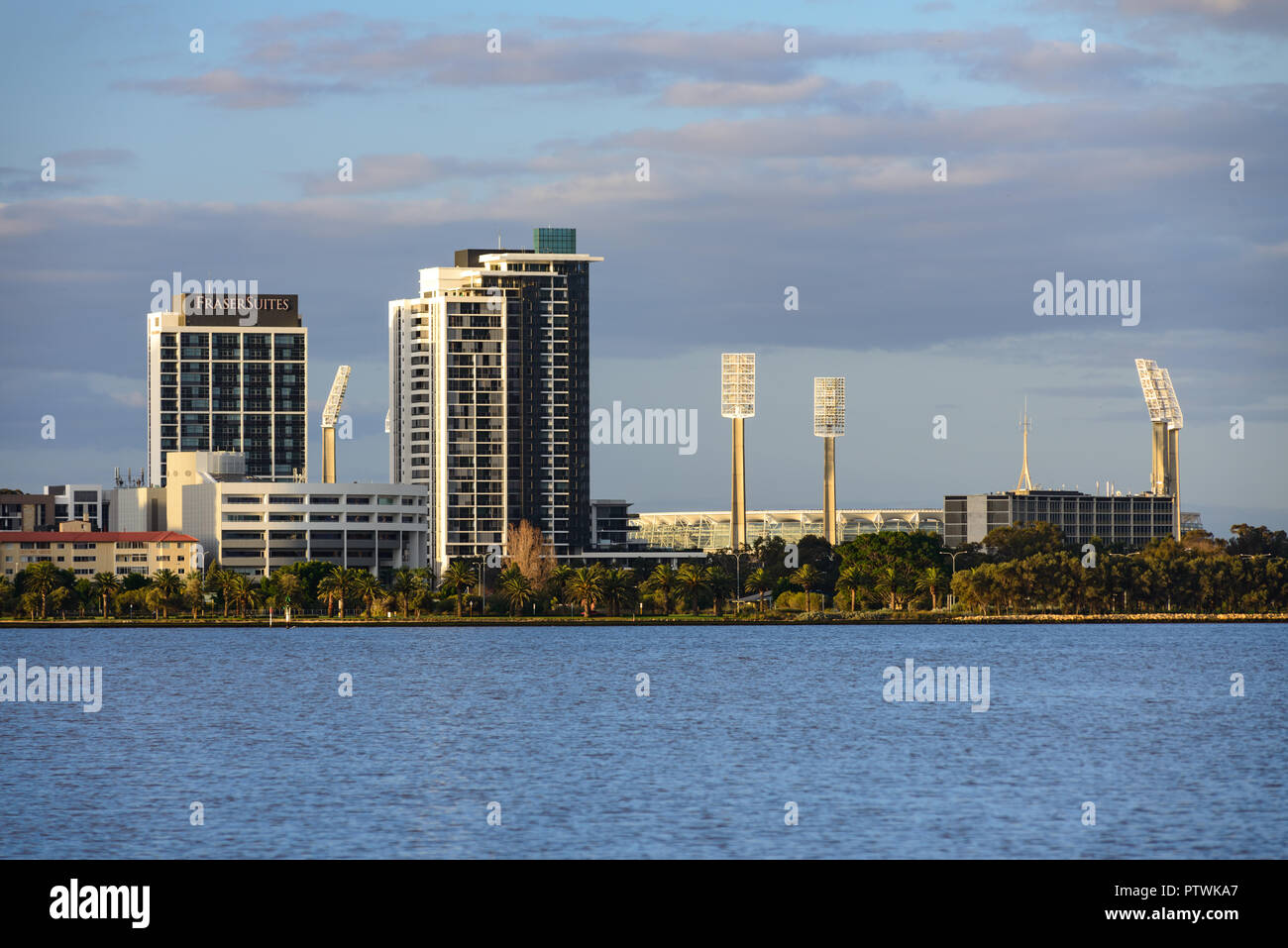 Skyline of Perth with swan river. View from South Perth, Perth, Western ...