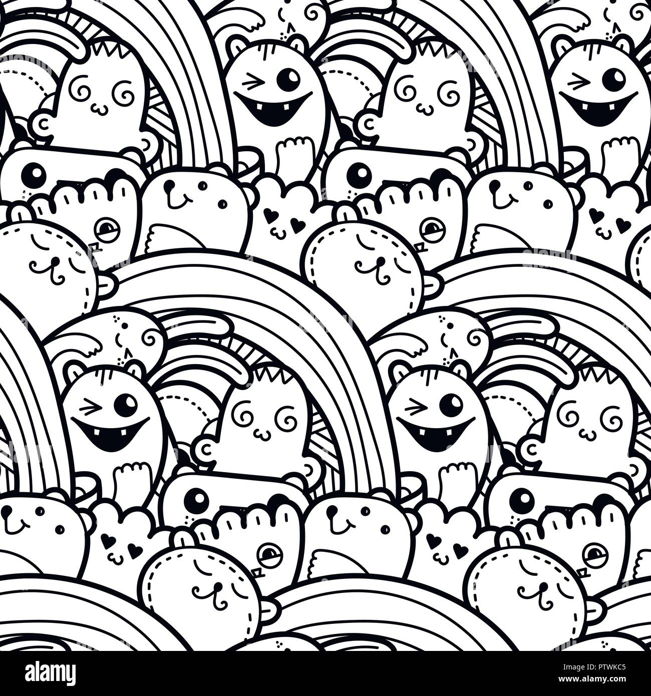 Funny doodle monsters seamless pattern for prints, designs and coloring ...