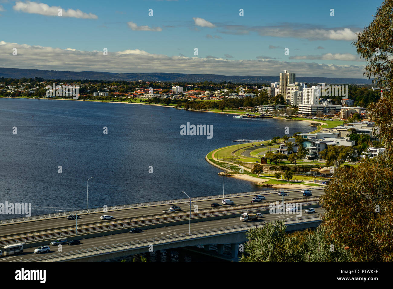 Narrows Bridge and South Perth City, view from Kings Park, Perth ...