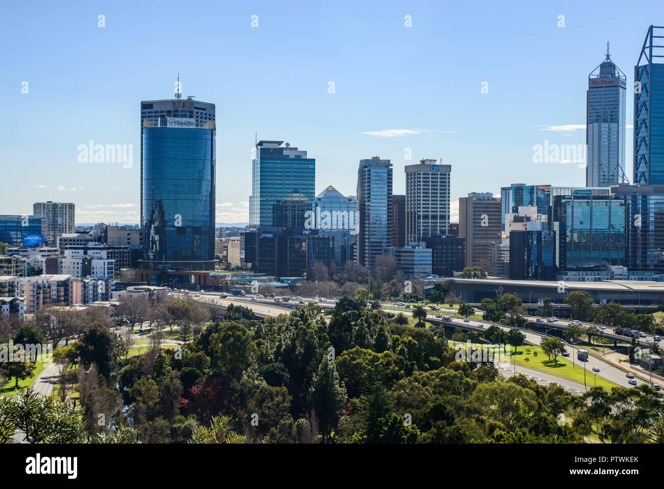Skyline of Perth, Central Business District view from King's Park ...