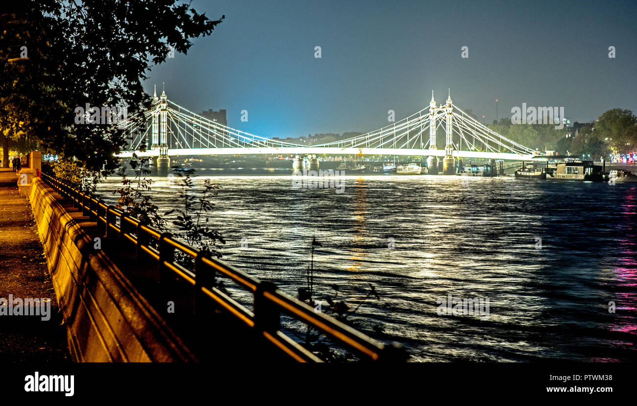 Albert Bridge at Night from Battersea Park London UK Stock Photo - Alamy