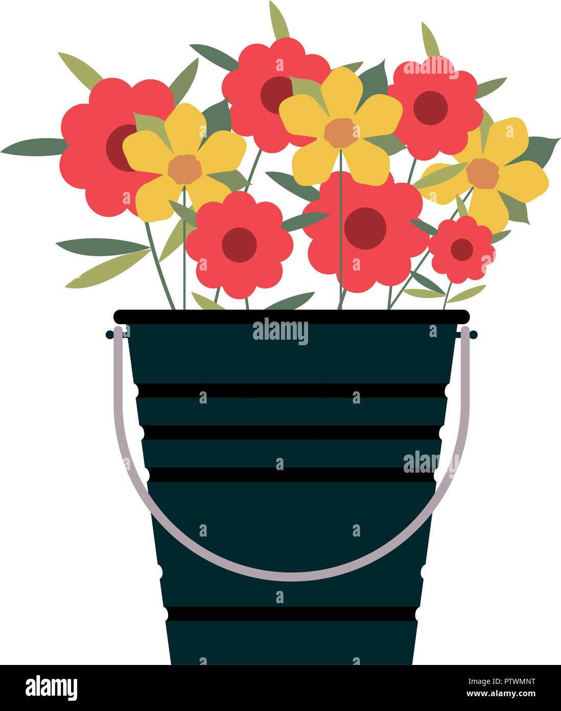 bucket with beautiful flowers isolated icon Stock Vector Image & Art ...