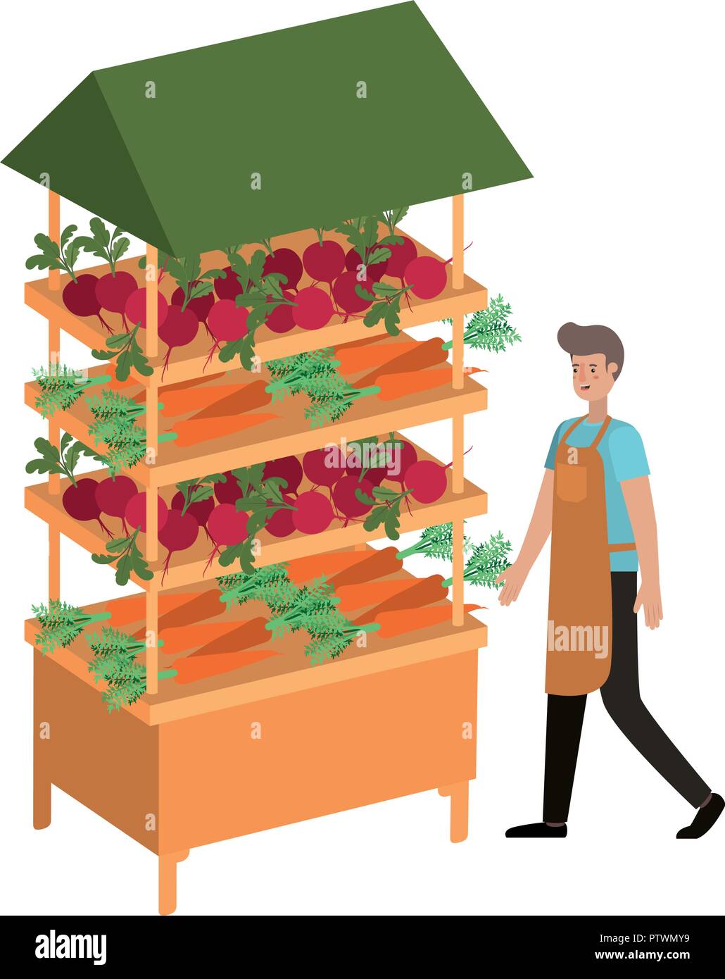 vegetable seller man with kiosk isolated icon Stock Vector Image & Art ...