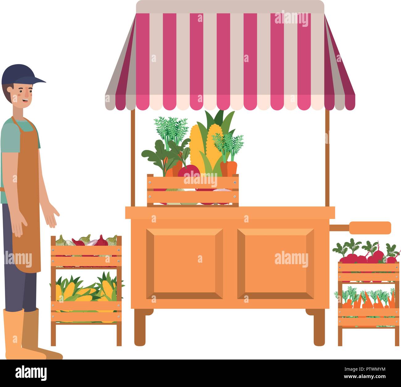 vegetable seller man with kiosk isolated icon Stock Vector Image & Art ...