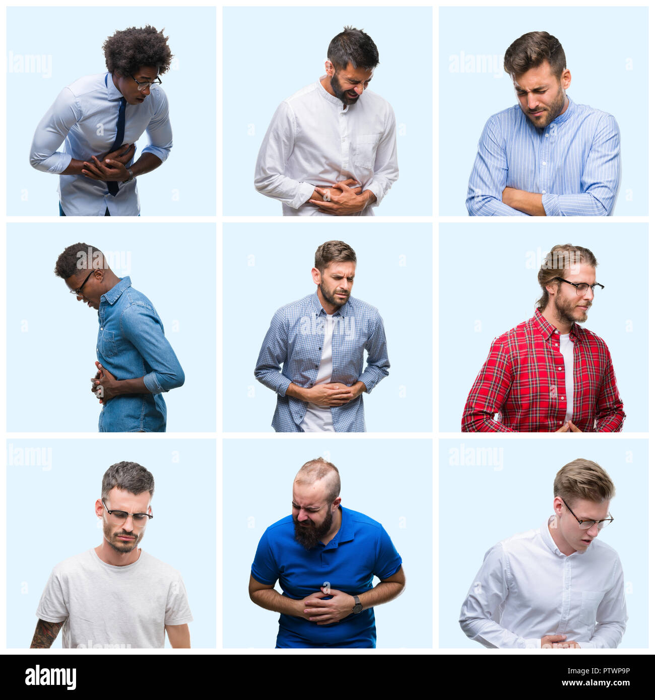 Collage of group of business and casual men over isolated background ...