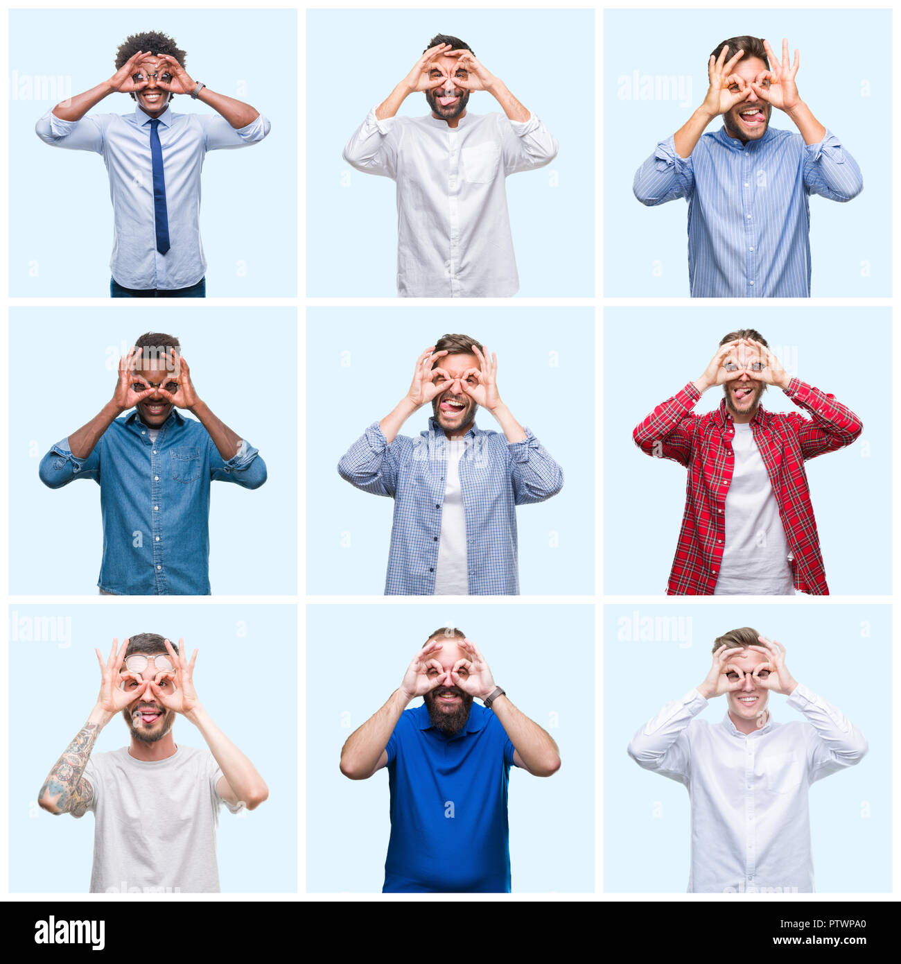 Collage of group of business and casual men over isolated background ...