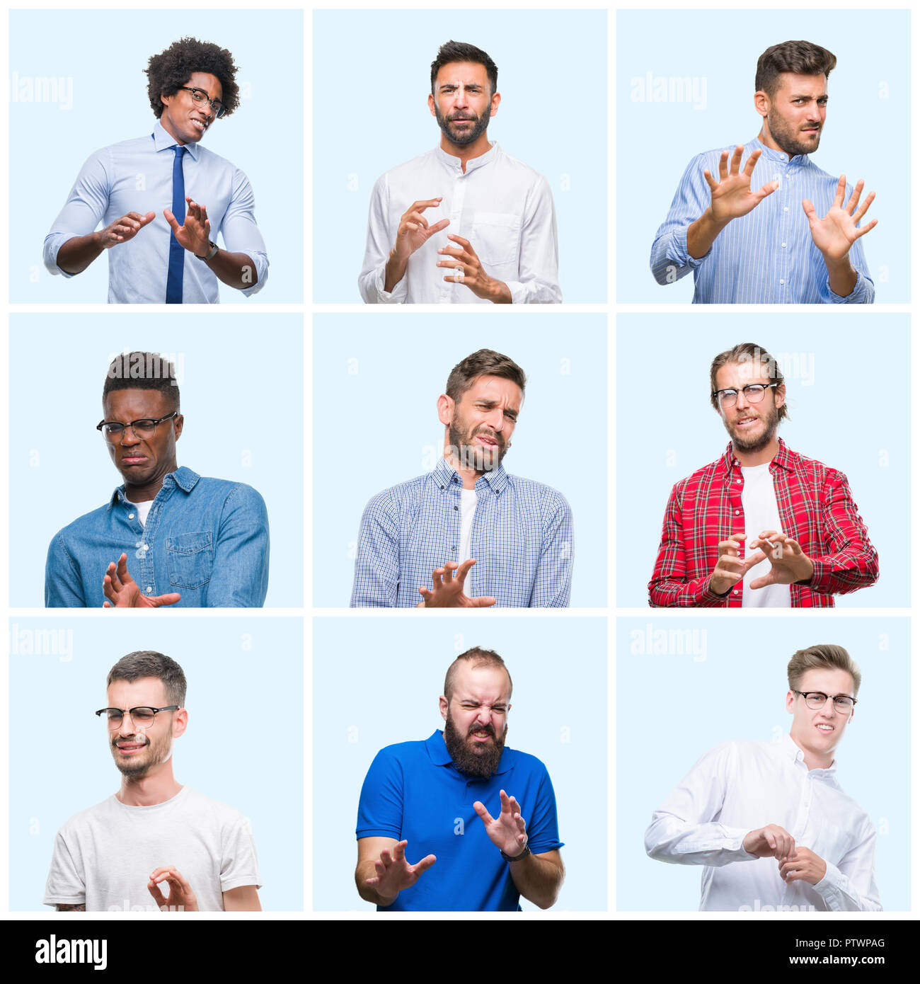 Collage of group of business and casual men over isolated background ...