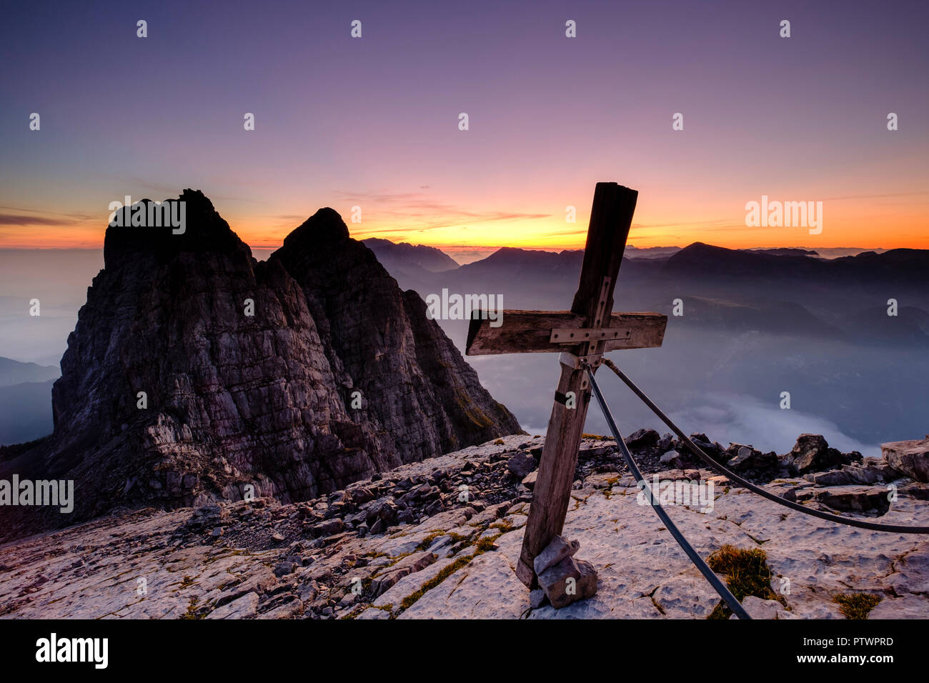 Summit cross of the third Watzmannkind in front of first and second ...