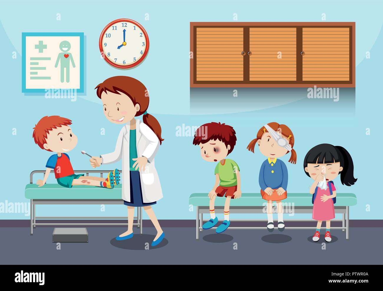 A doctor helping kids illustration Stock Vector Image & Art - Alamy