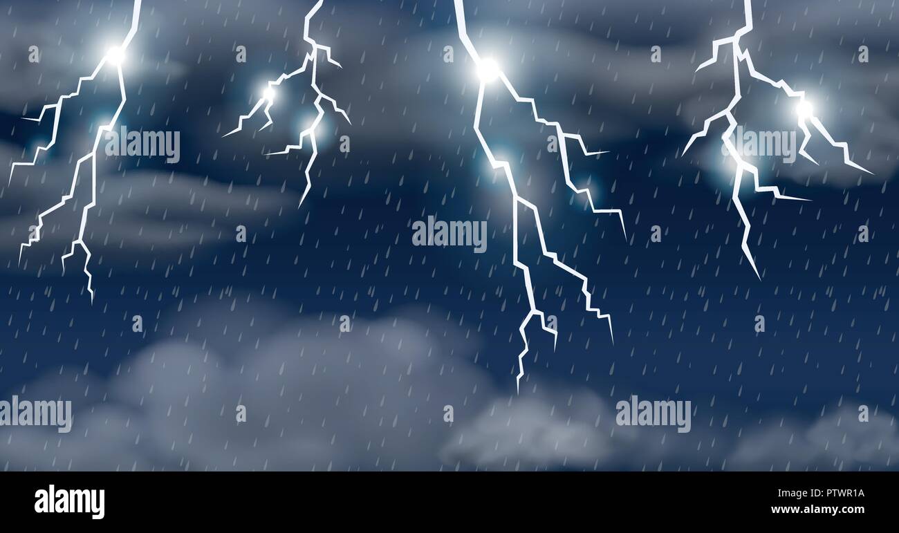 Thunderstorm on raining sky illustration Stock Vector Image & Art - Alamy