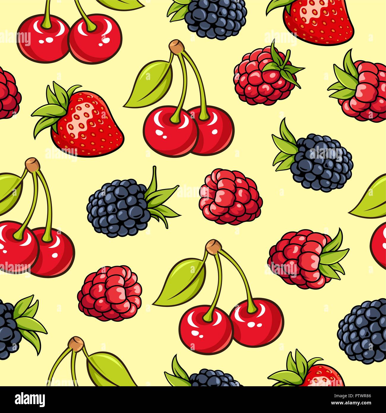 Seamless background with strawberry, blackberry, raspberry, cherry ...