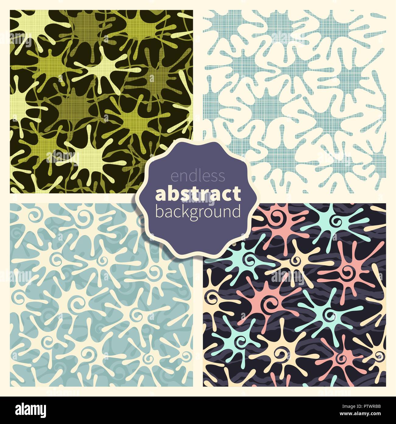 Set of trendy seamless patterns. Abstract vector backdrops. Hand drawn ...