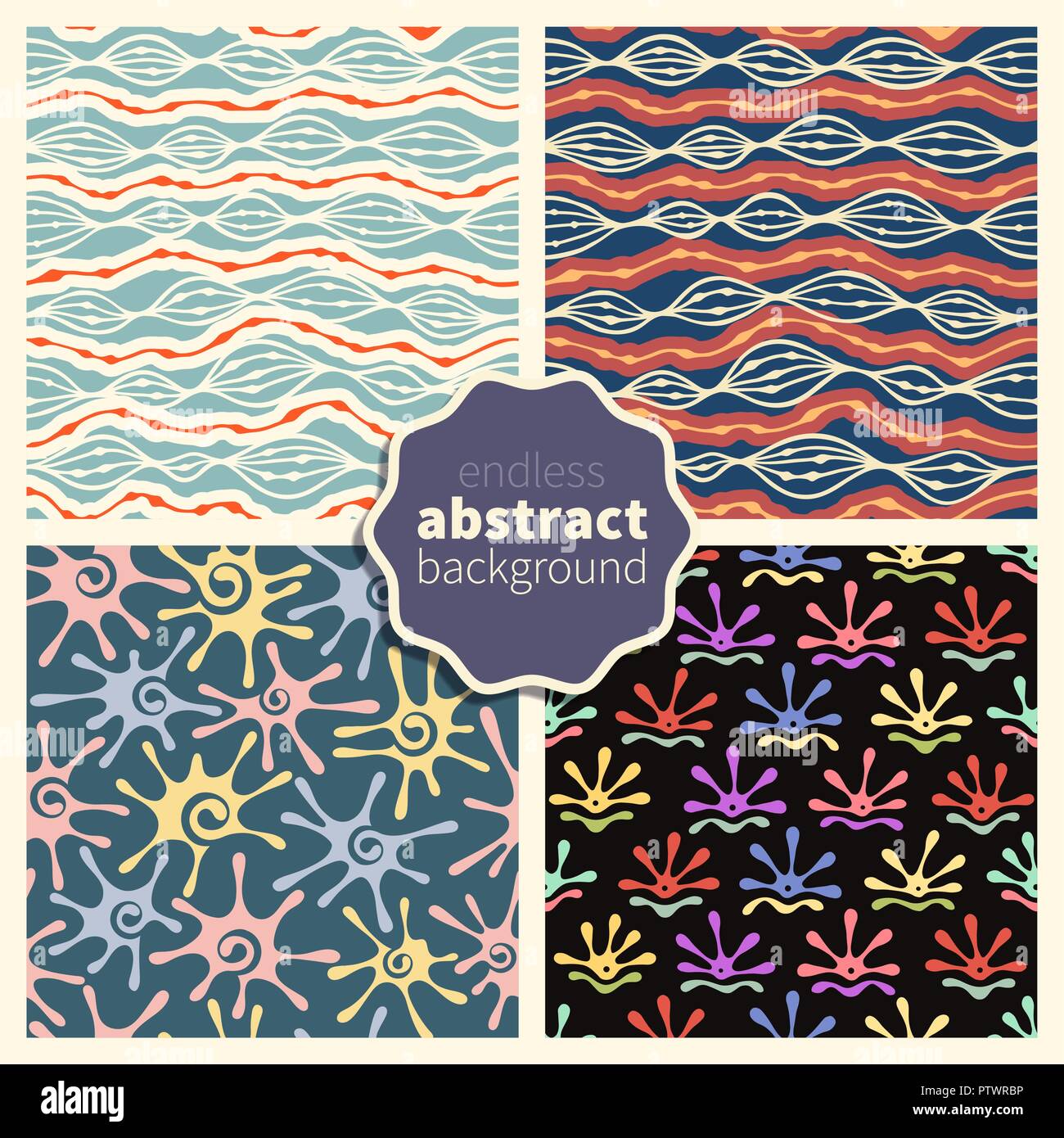 Set of trendy seamless patterns. Abstract vector wallpaper. Hand drawn ...