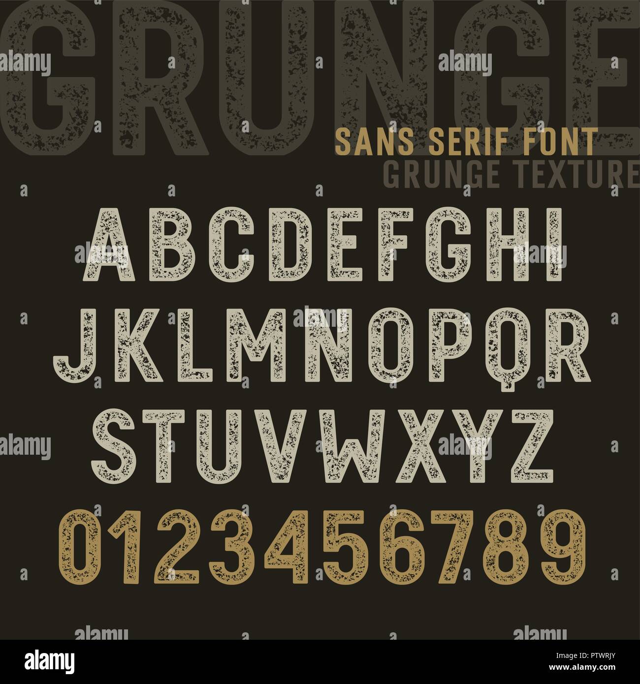 The original sans serif font with a grunge effect / Vintage textured ...
