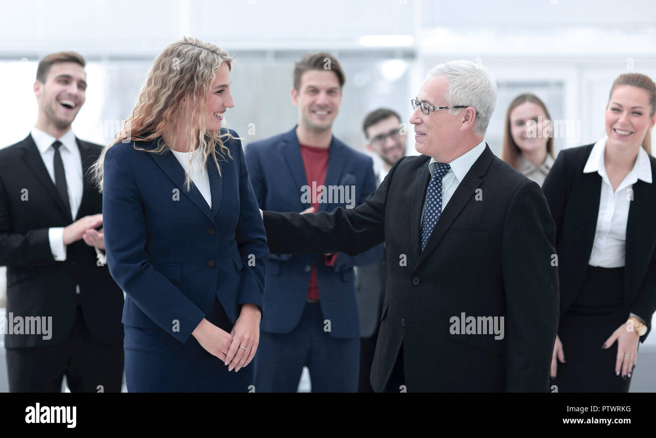 happy business woman and senior business partner Stock Photo - Alamy