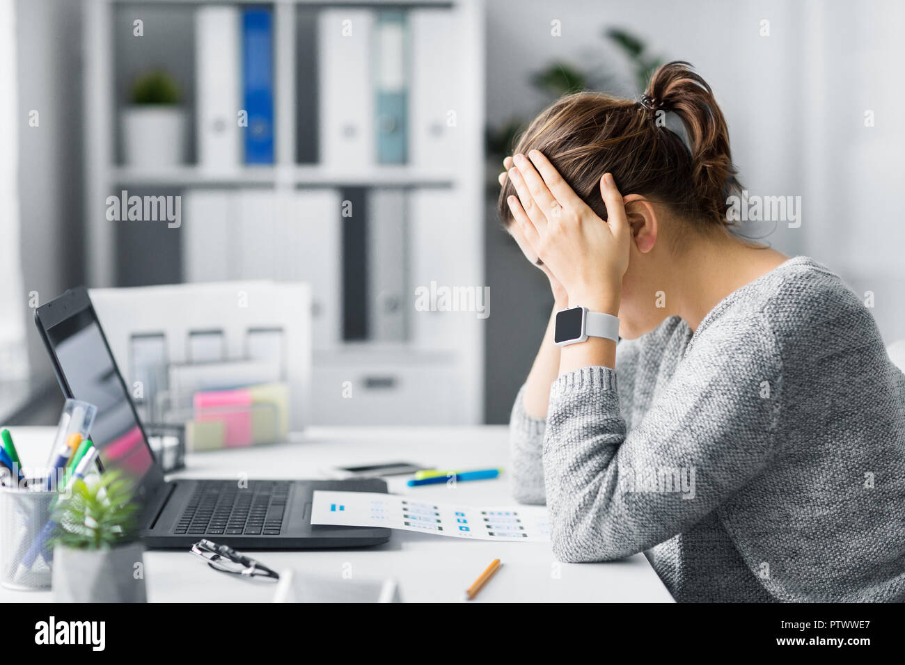 stressed web designer with user interface layout Stock Photo - Alamy