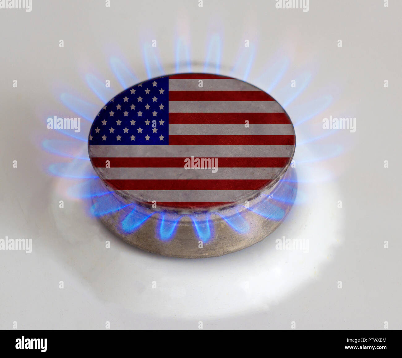 Gas burner with flag. USA.Gas Stock Photo - Alamy