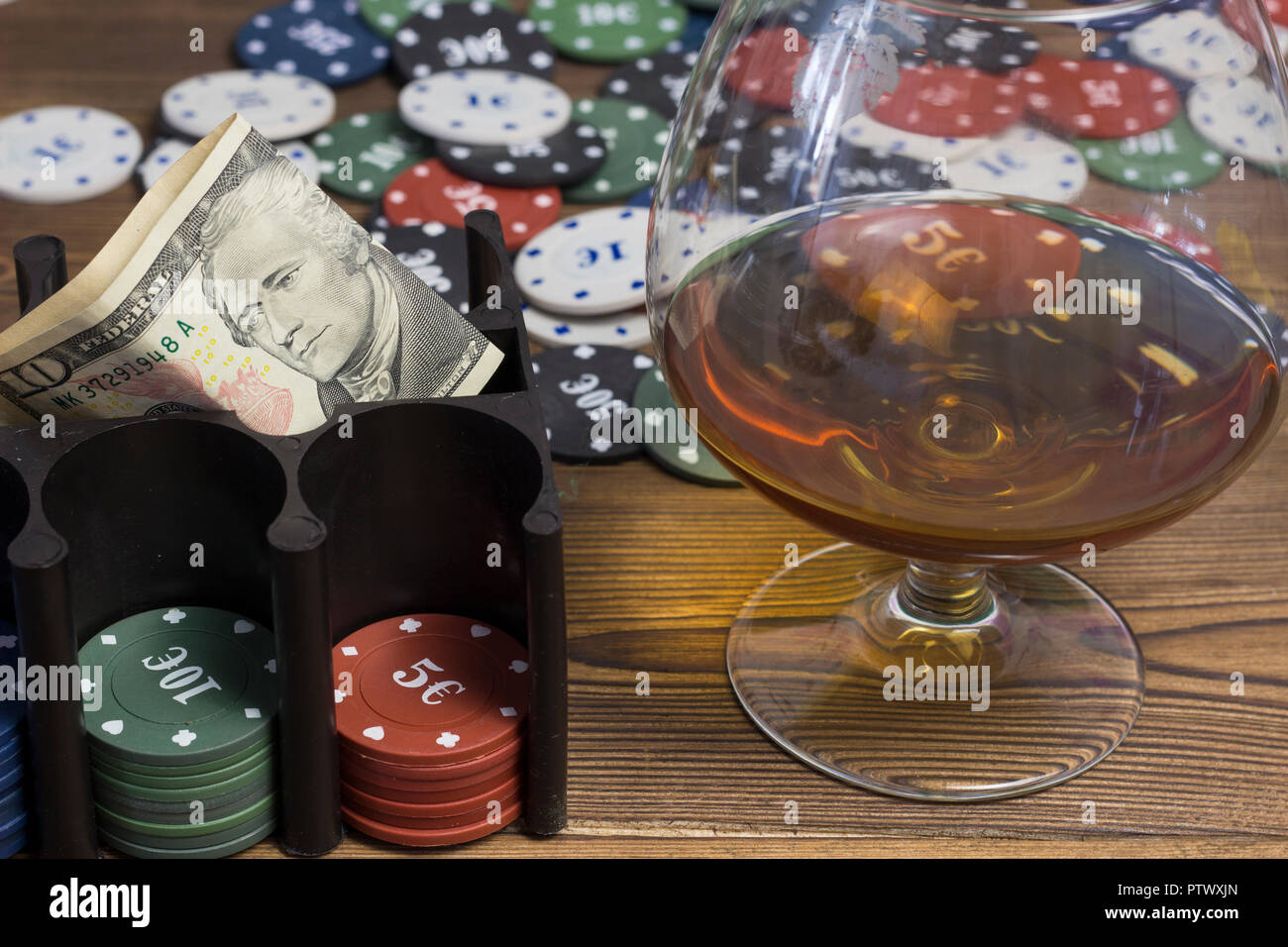 Poker chips card alcohol Stock Photo - Alamy