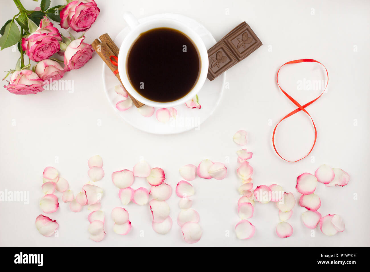 Eighth of March, coffee, roses Stock Photo - Alamy