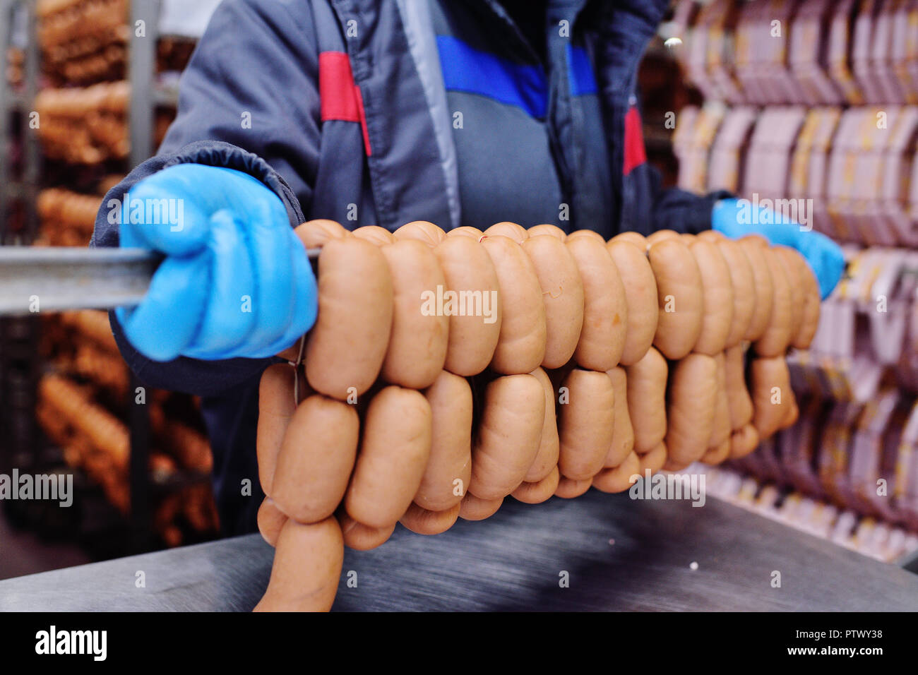 food production of sausages at a meat processing plant Stock Photo - Alamy
