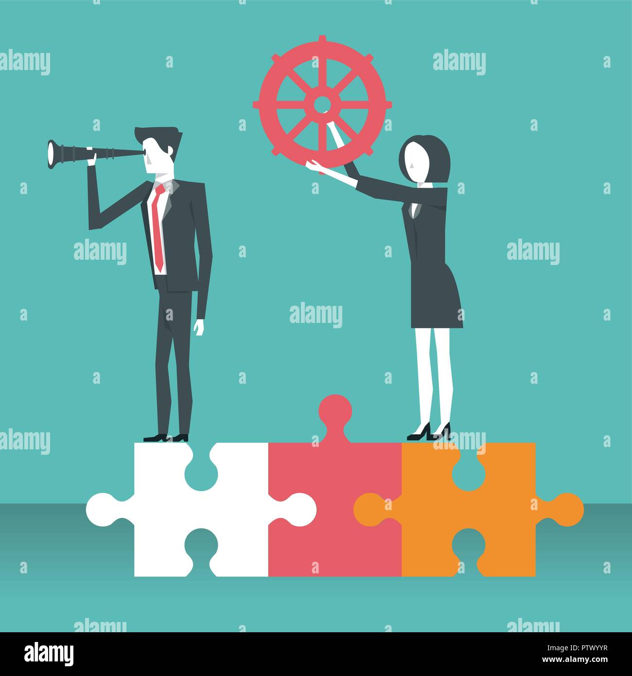 Business partners problem solving and reaching for success vector ...