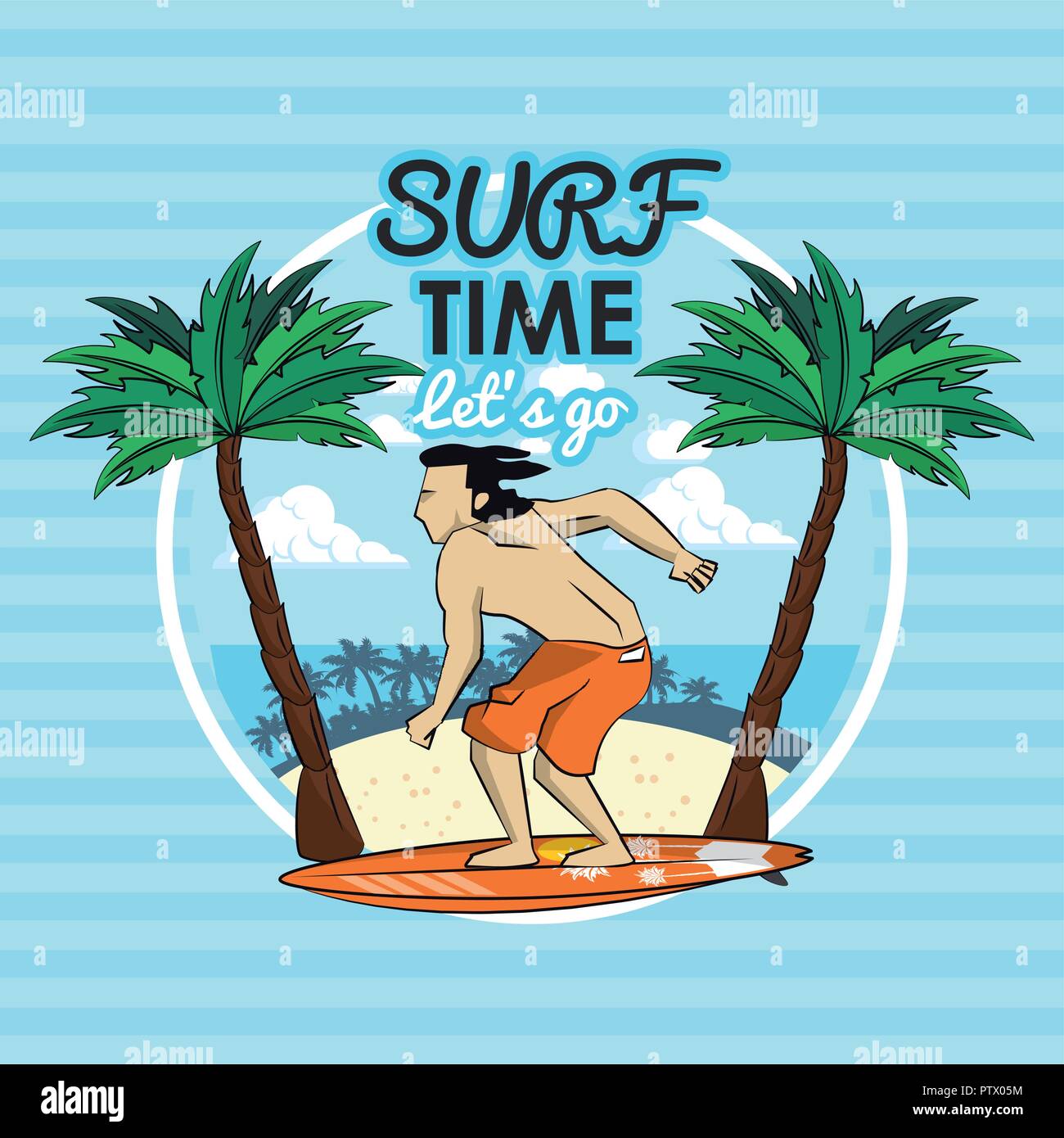 suft time surfer and palm trees lifestyle frame poster vector ...
