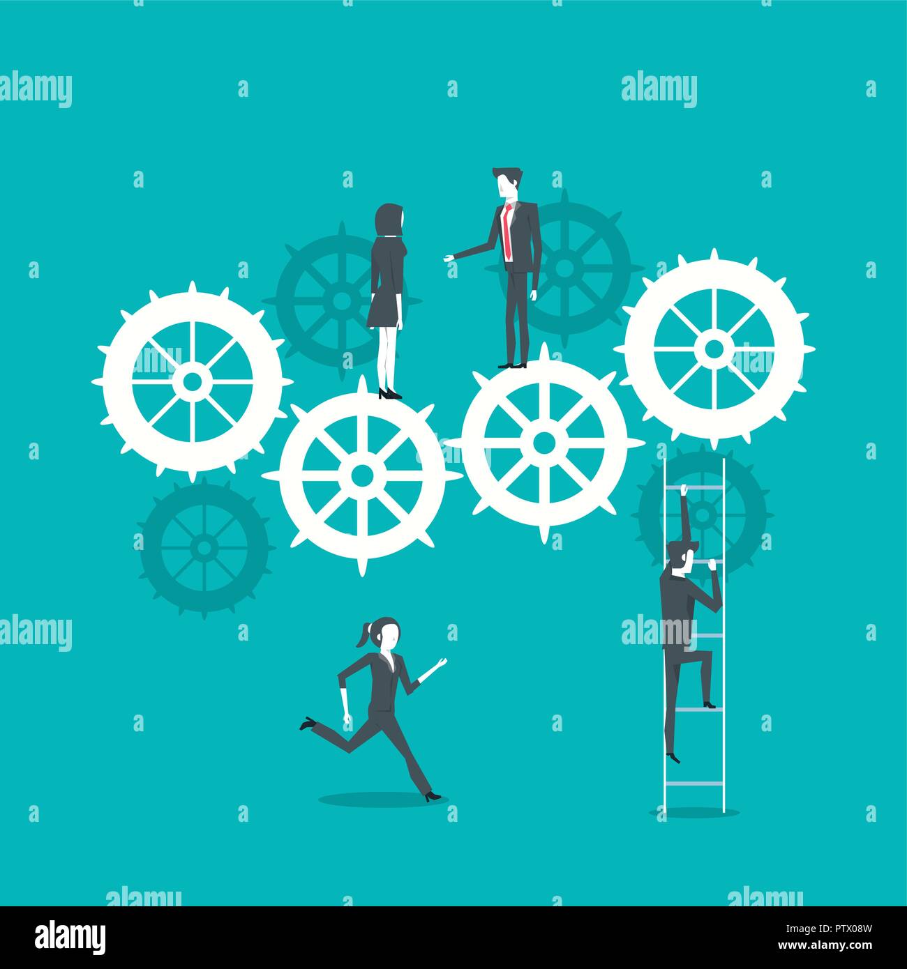 hardworking business people doing teamwork vector illustration graphic ...