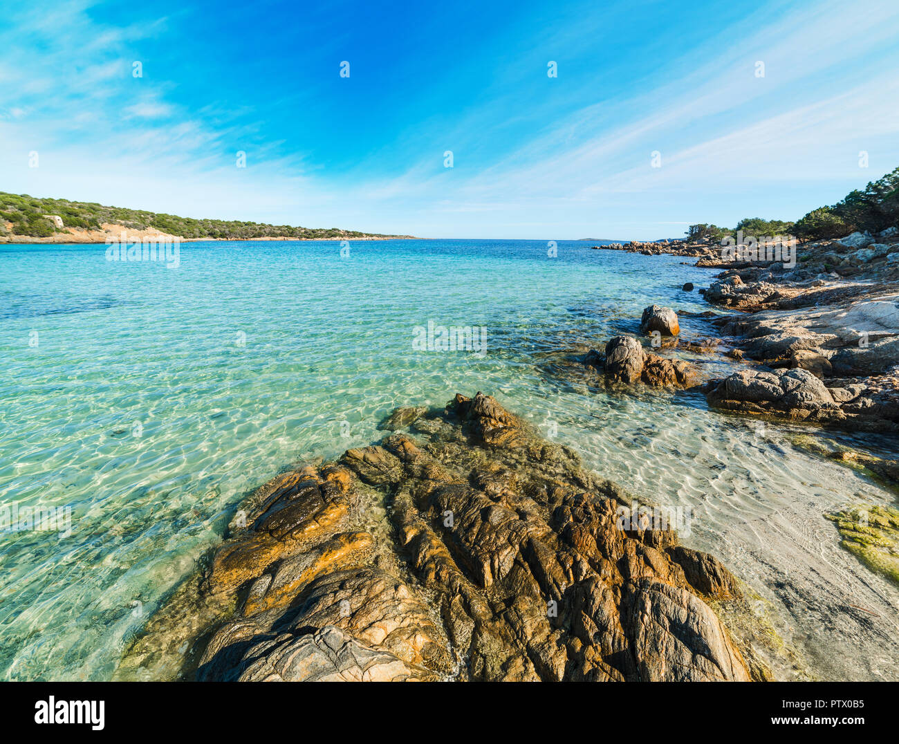 Turquoise water in Cala Andreani in Caprera island, Sardinia Stock ...