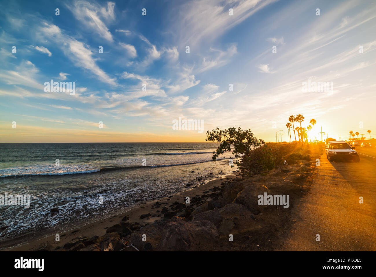 sunset in Malibu beach, California Stock Photo - Alamy