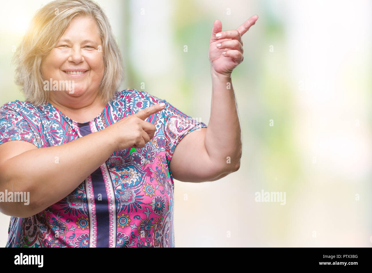 Senior plus size caucasian woman over isolated background smiling and ...