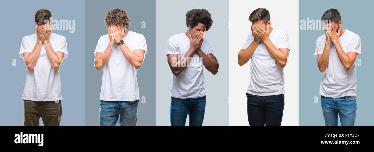 Collage of group of handsome hispanic, indian and arab men over vintage ...