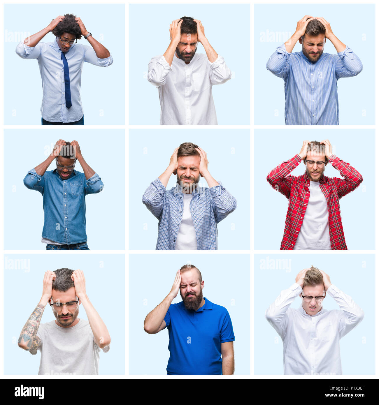 Collage of group of business and casual men over isolated background ...