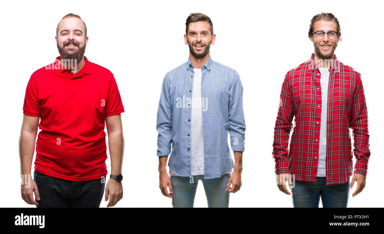 Collage of group of young men over isolated background with a happy and ...