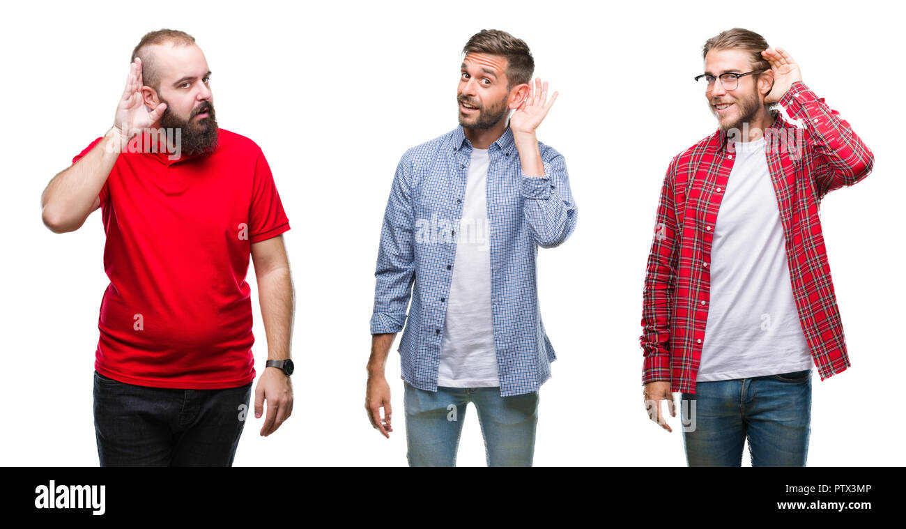 Collage of group of young men over isolated background smiling with ...