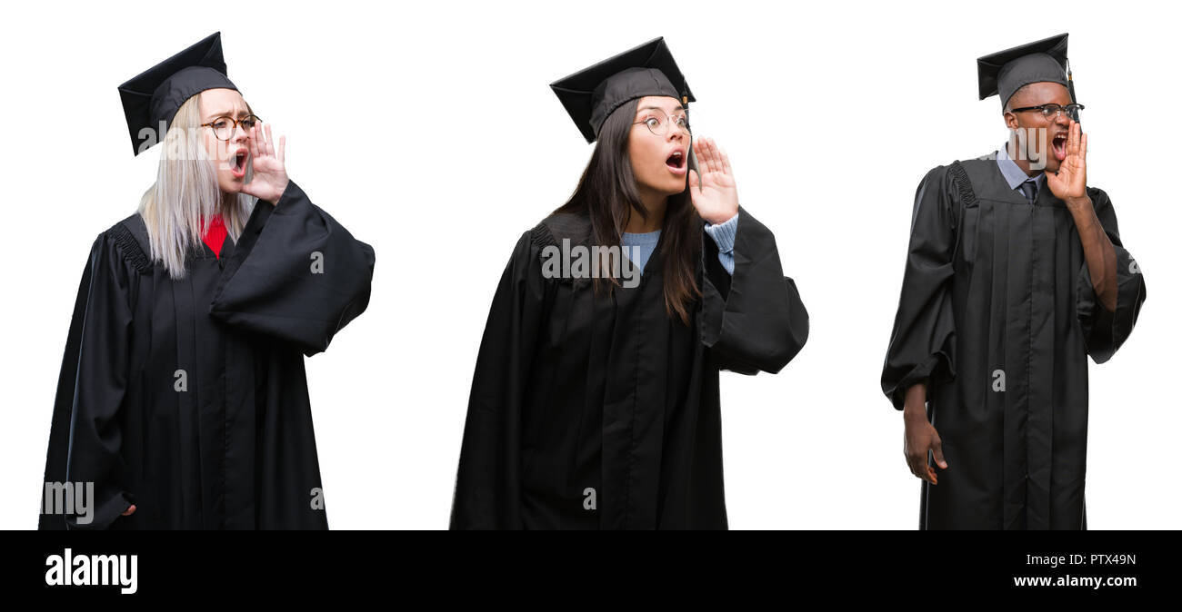 Collage of group of young student people wearing univerty graduated ...
